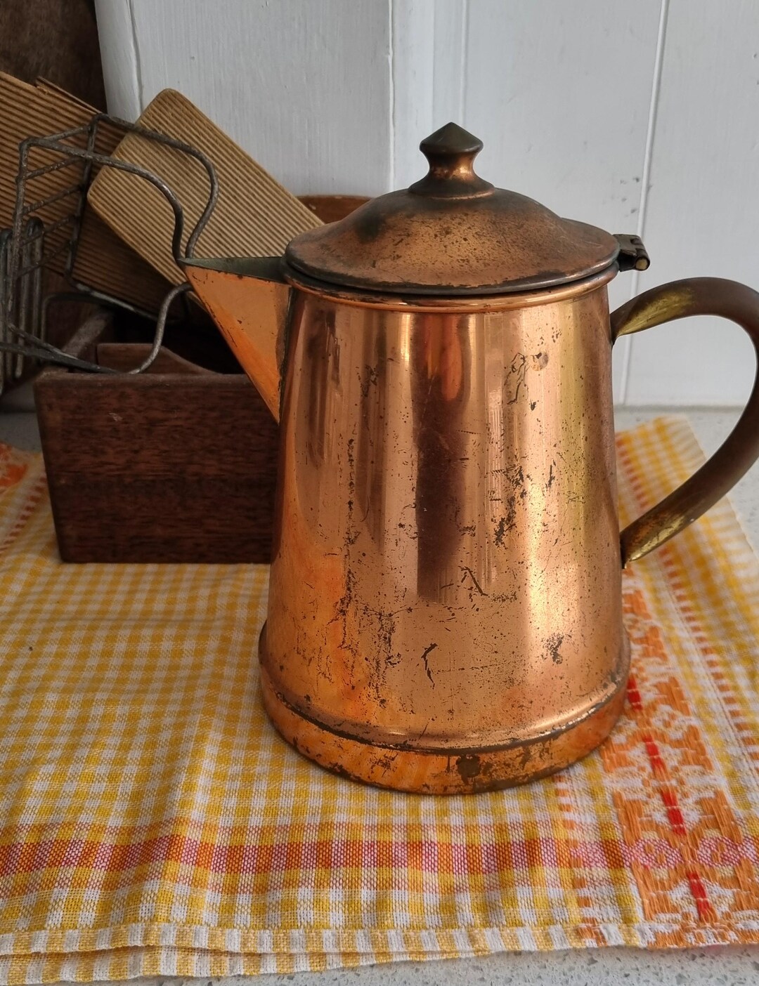 Vintage Rustic Copper Pot With Brass Handle - Etsy
