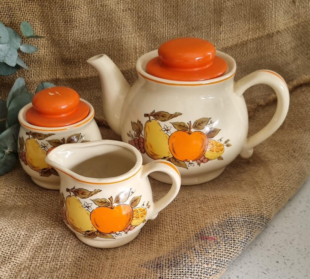 Vintage Retro Tea Pot With Creamer and Sugar Dish - Etsy