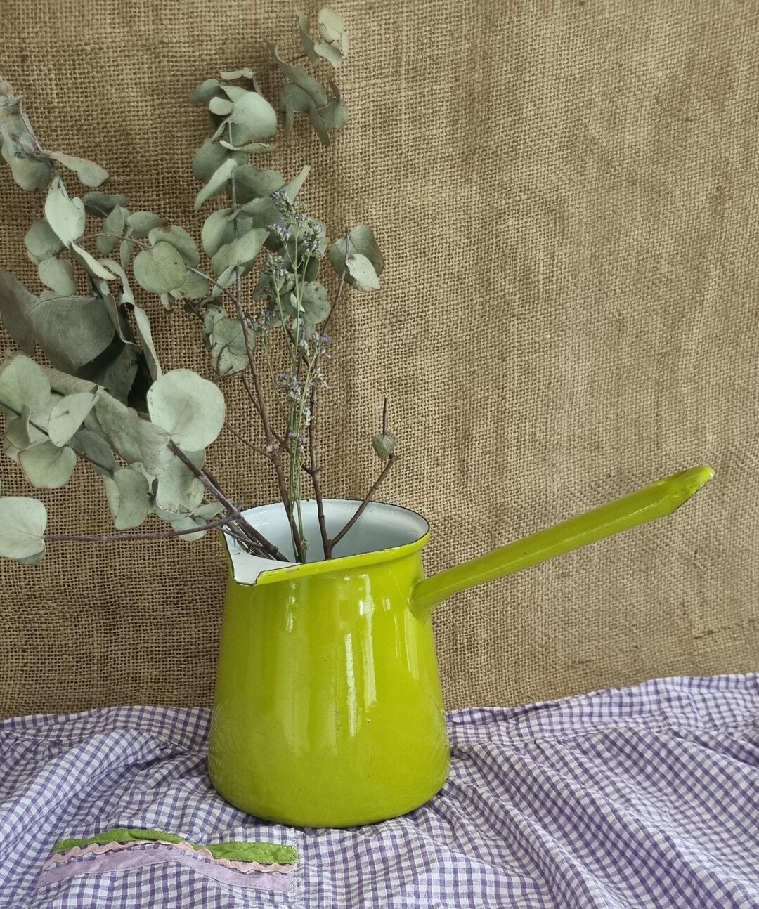 Vintage Bright Green Enamelware Jug - Etsy