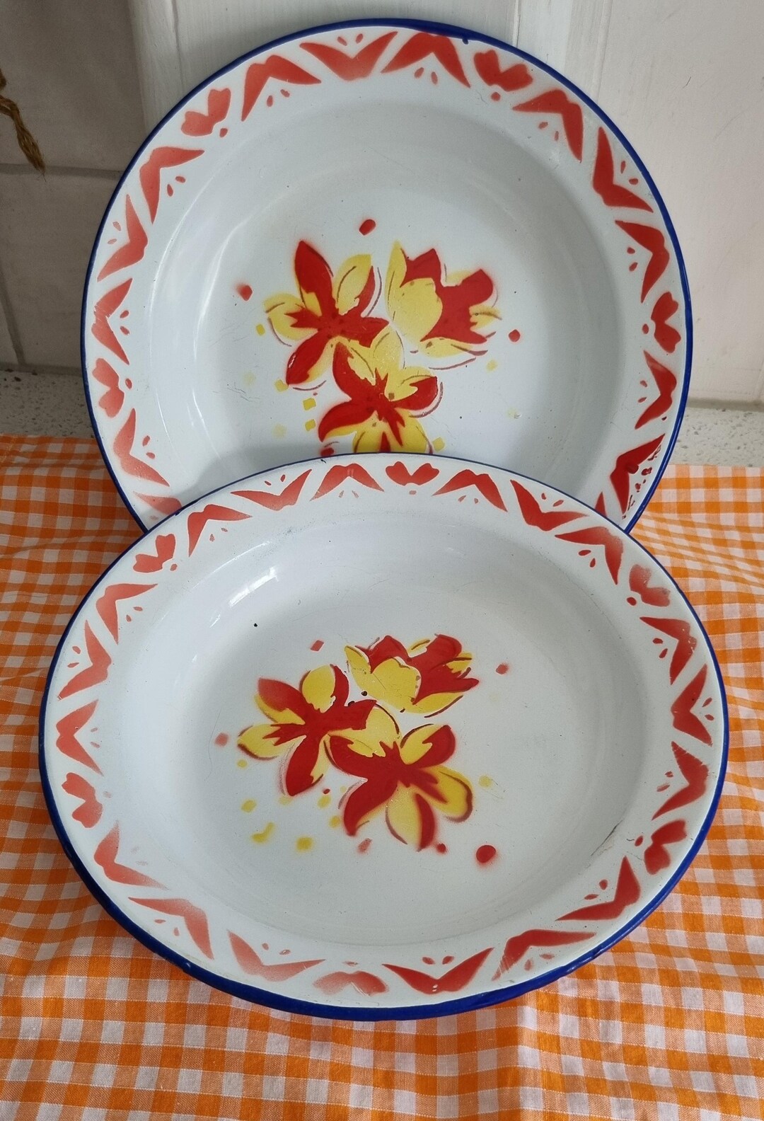 Set of Two Floral Enamelware Plates - Etsy