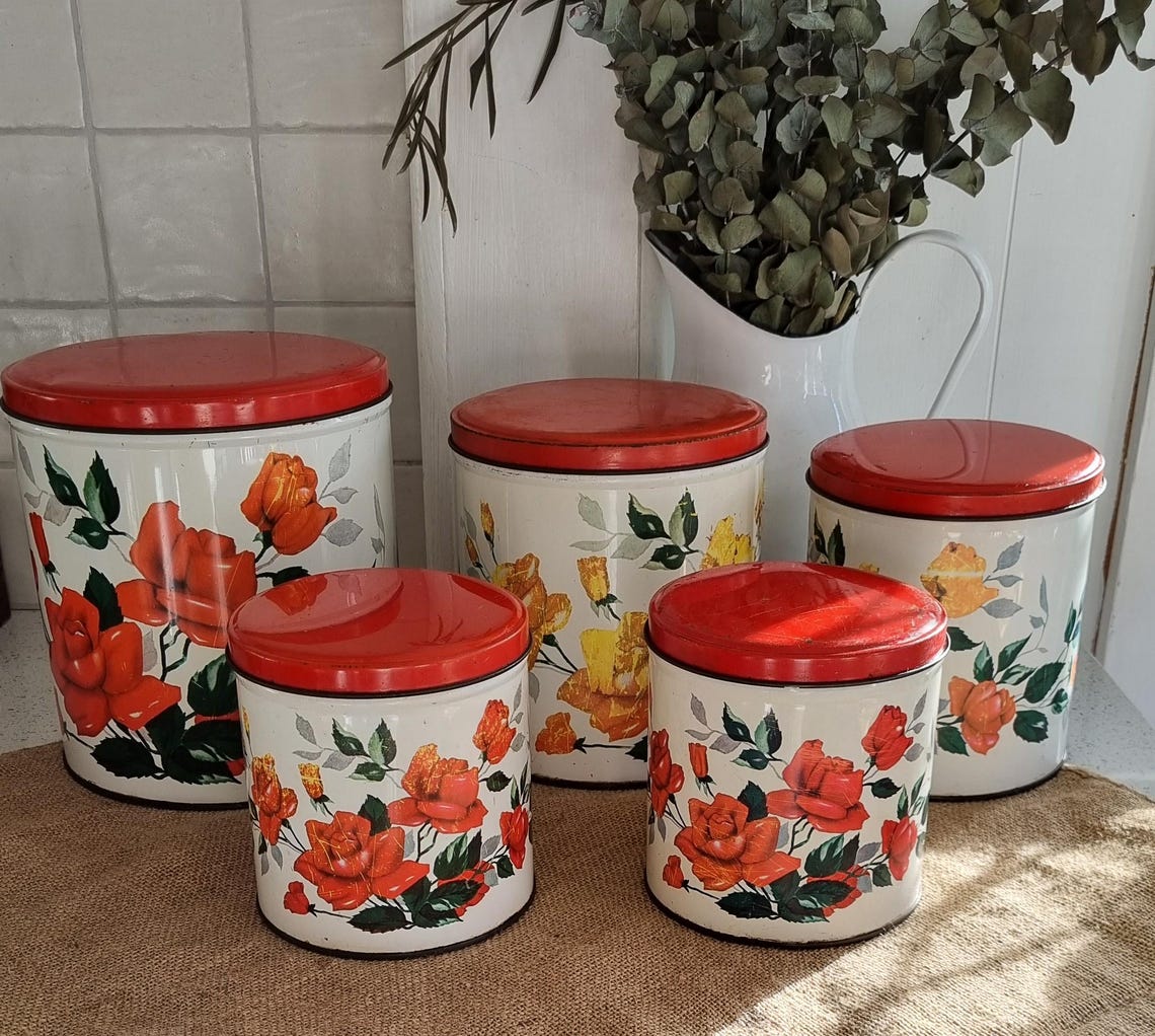 Set of Five Vintage Willow Cannisters - Etsy