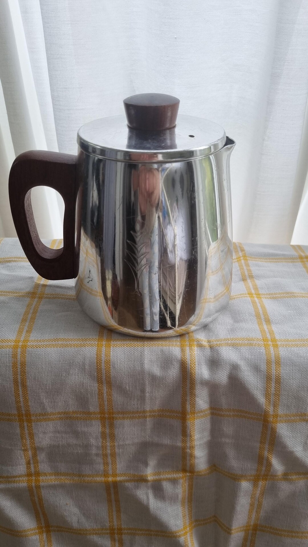 Vintage Chrome Coffee Pot With Wooden Handle and Knob - Etsy