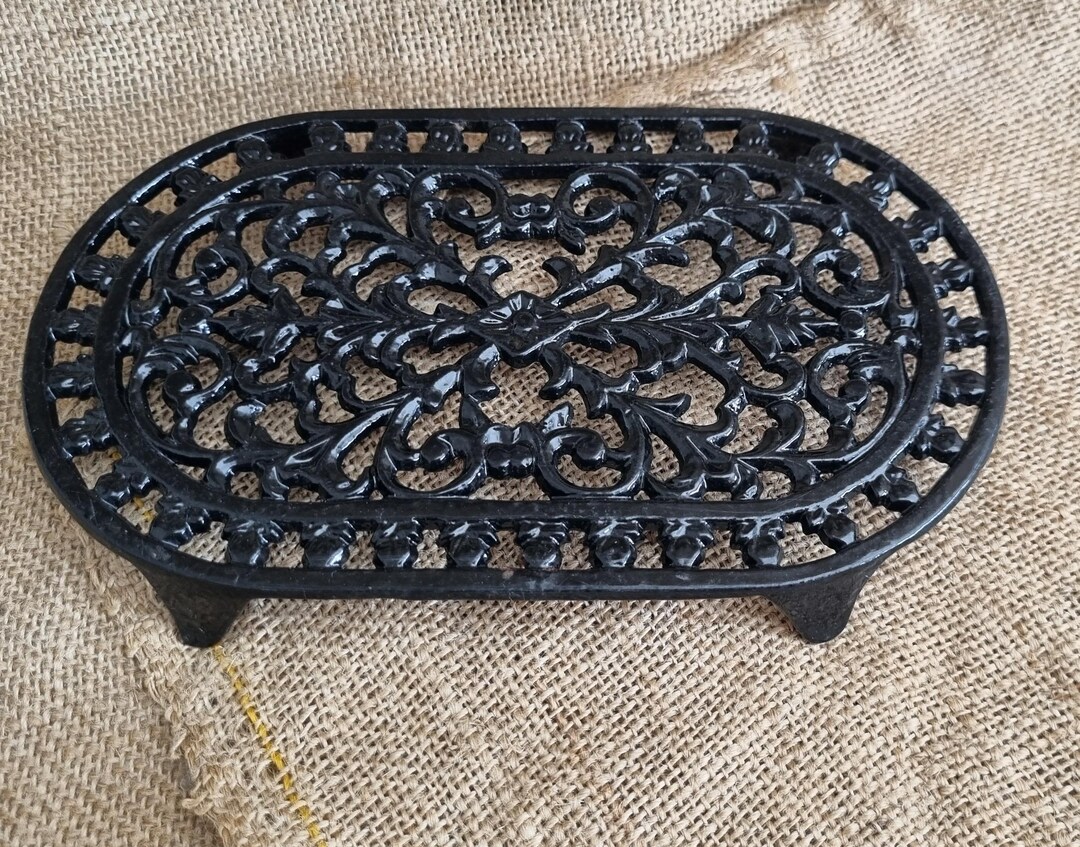 Vintage Cast Iron Black Trivet - Etsy