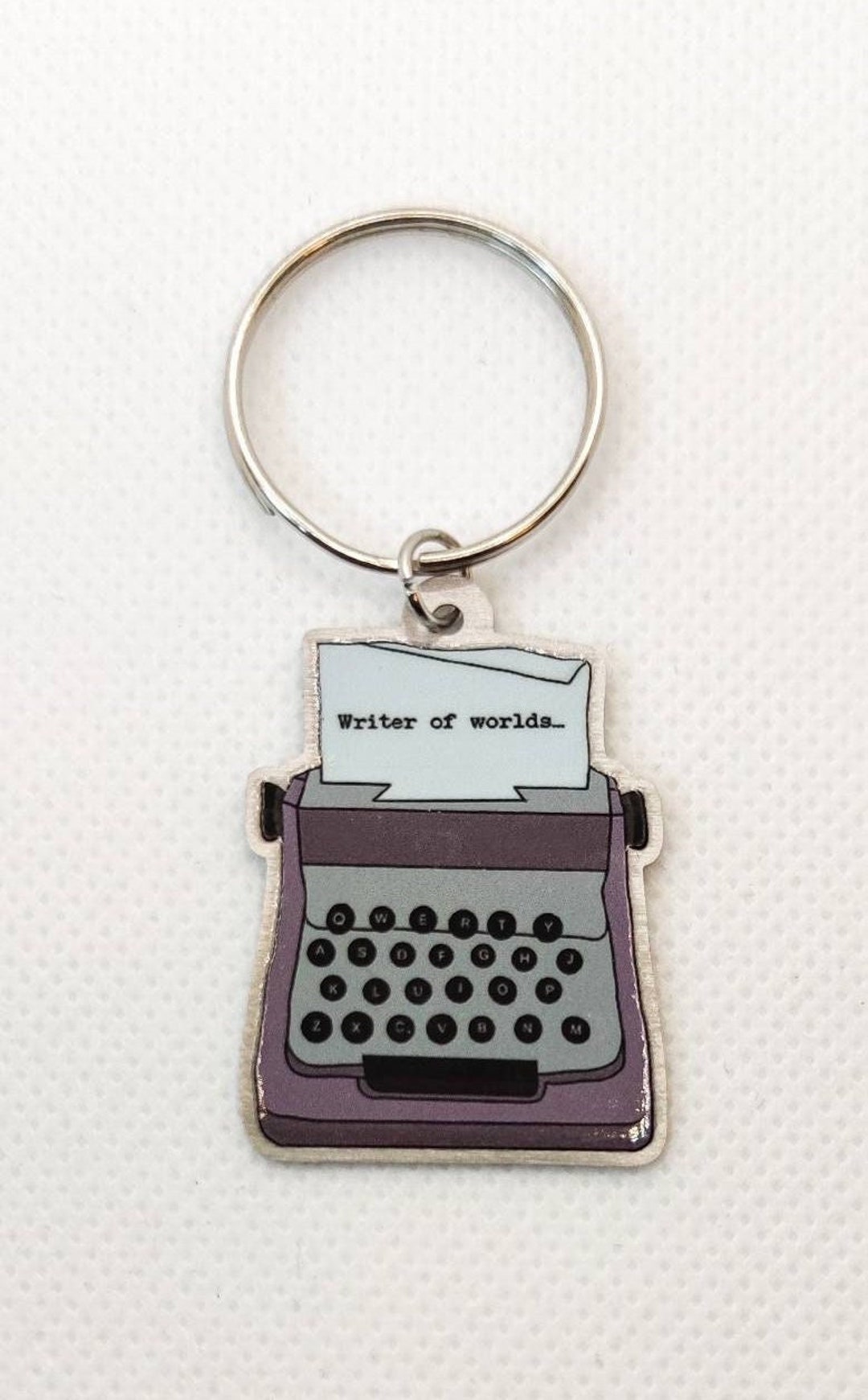 Writer of Worlds - Grey Typewriter Metal Keychain - Etsy