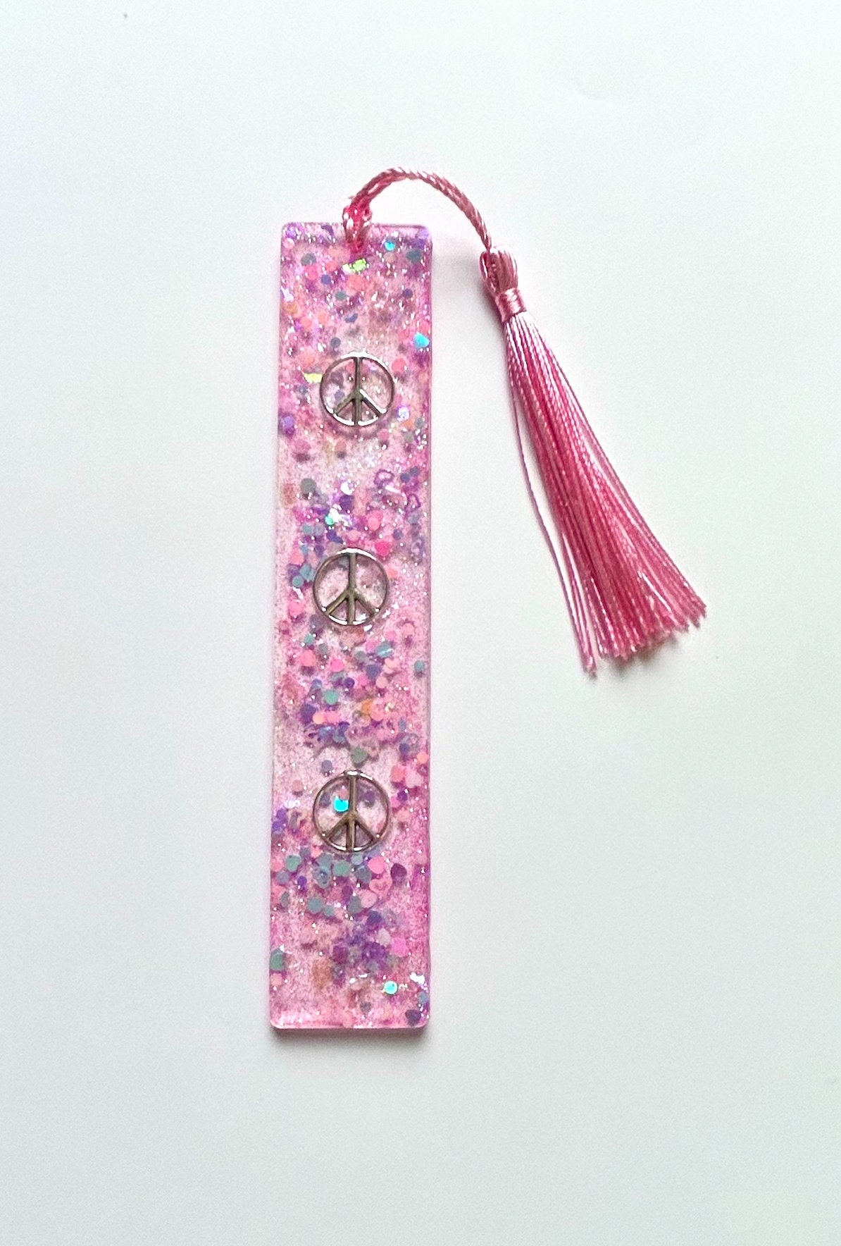 Light Pink Bookmark With Silver Peace Signs & Iridescent Holographic ...