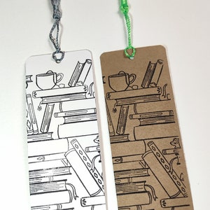 Hand Stamped Bookmark - Bookshelf - Choose Between Brown or White ...