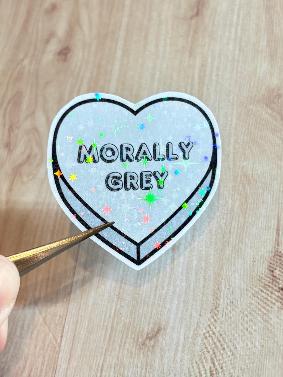 MORALLY GREY - Holographic Glitter Candy Love Heart Book Trope Sticker ...