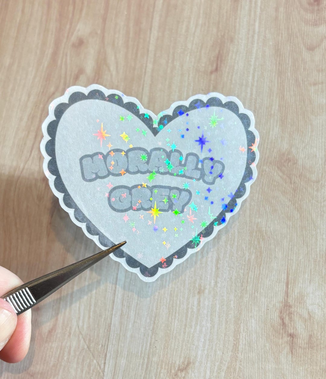 MORALLY GREY - Shimmery Holographic Glitter Laced Heart Pillow Sticker ...