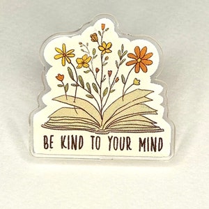 Be Kind to Your Mind Floral Open Book Lapel Pin Badge - Etsy