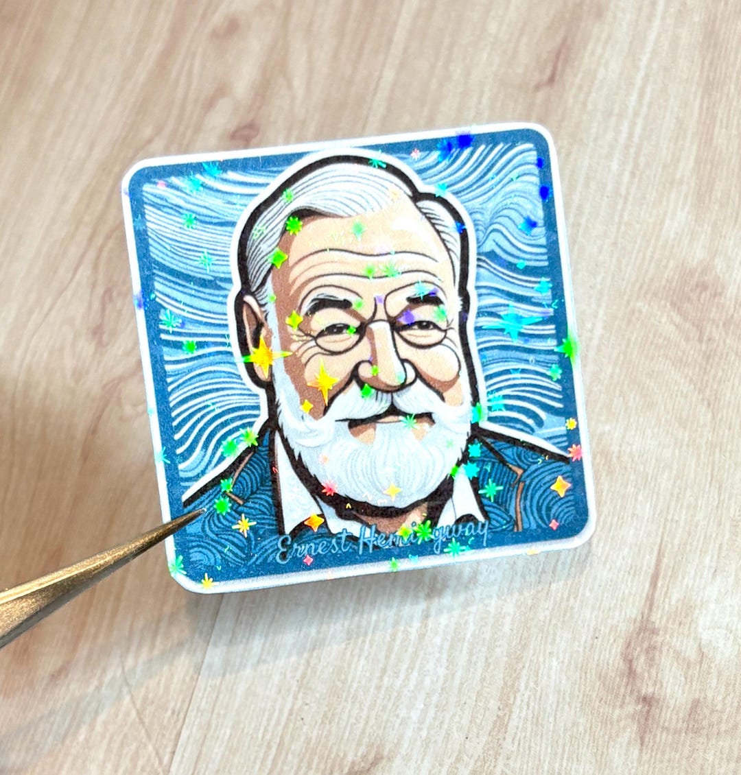 Ernest Hemingway - Holographic Cartoon Author Portrait Sticker - Etsy
