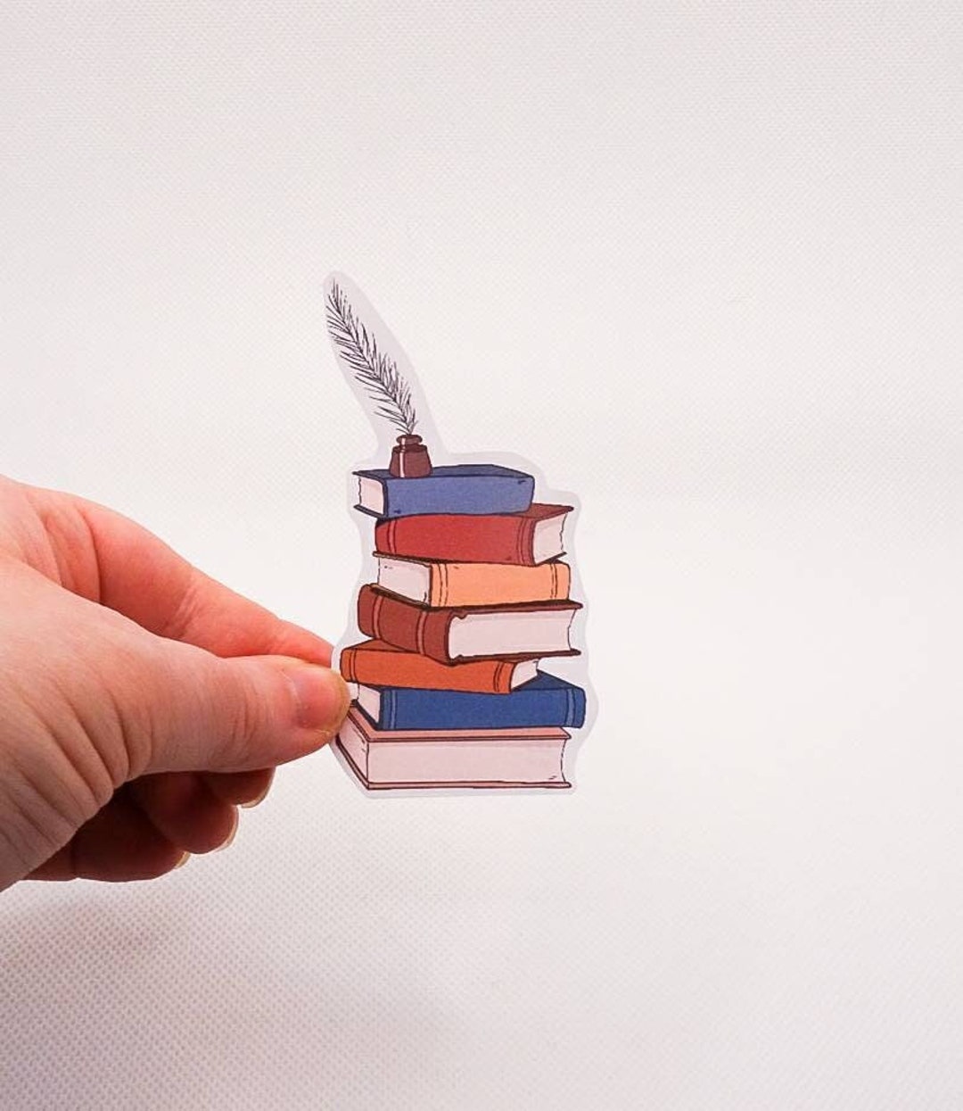 Feather Quill Pen on Book Stack Sticker - Etsy