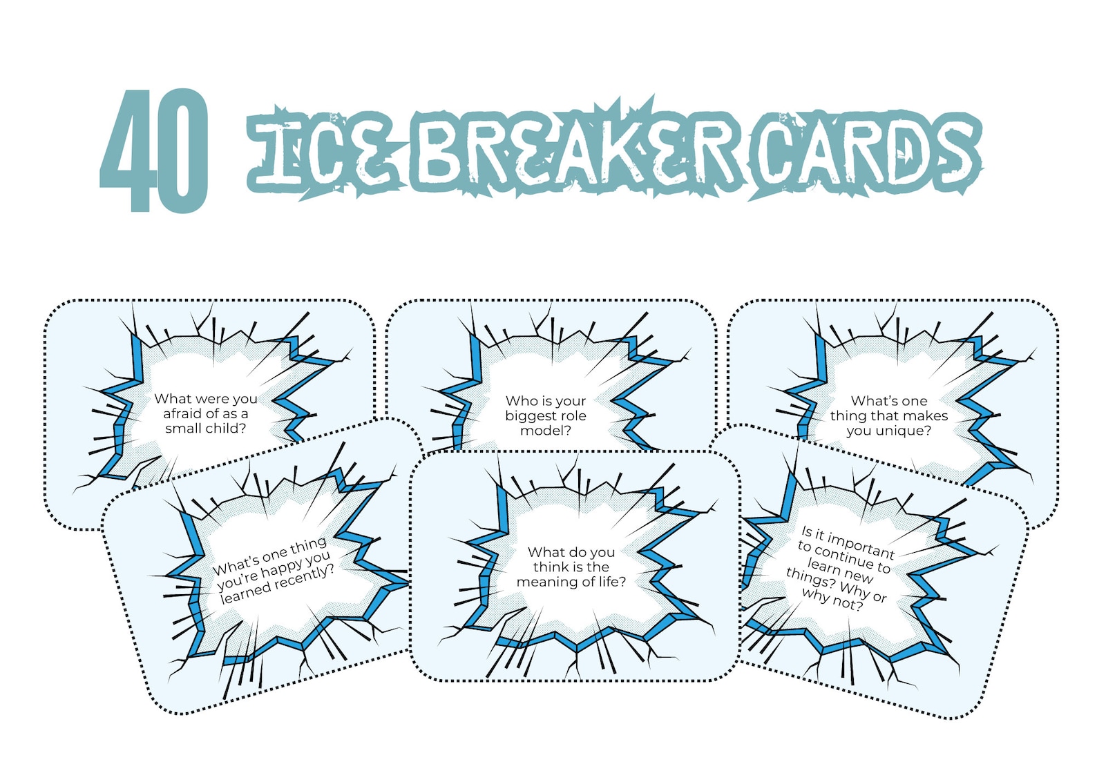 40 Printable Unique and Fun Ice Breaker Cards - Ideal for Meeting Check ...