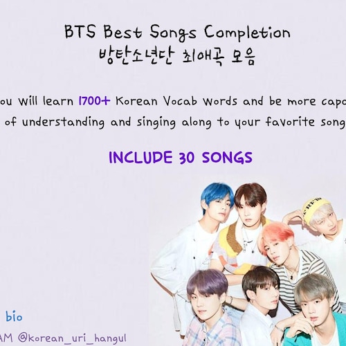 BTS Korean Lyrics Vocabulary Lists 30 Songs / 1700 Vocab - Etsy
