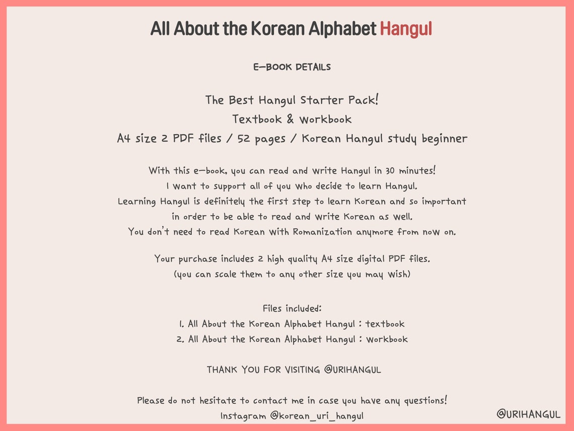 Hangul Study Pack / All About the Korean Alphabet Hangul (TEXTBOOK ...