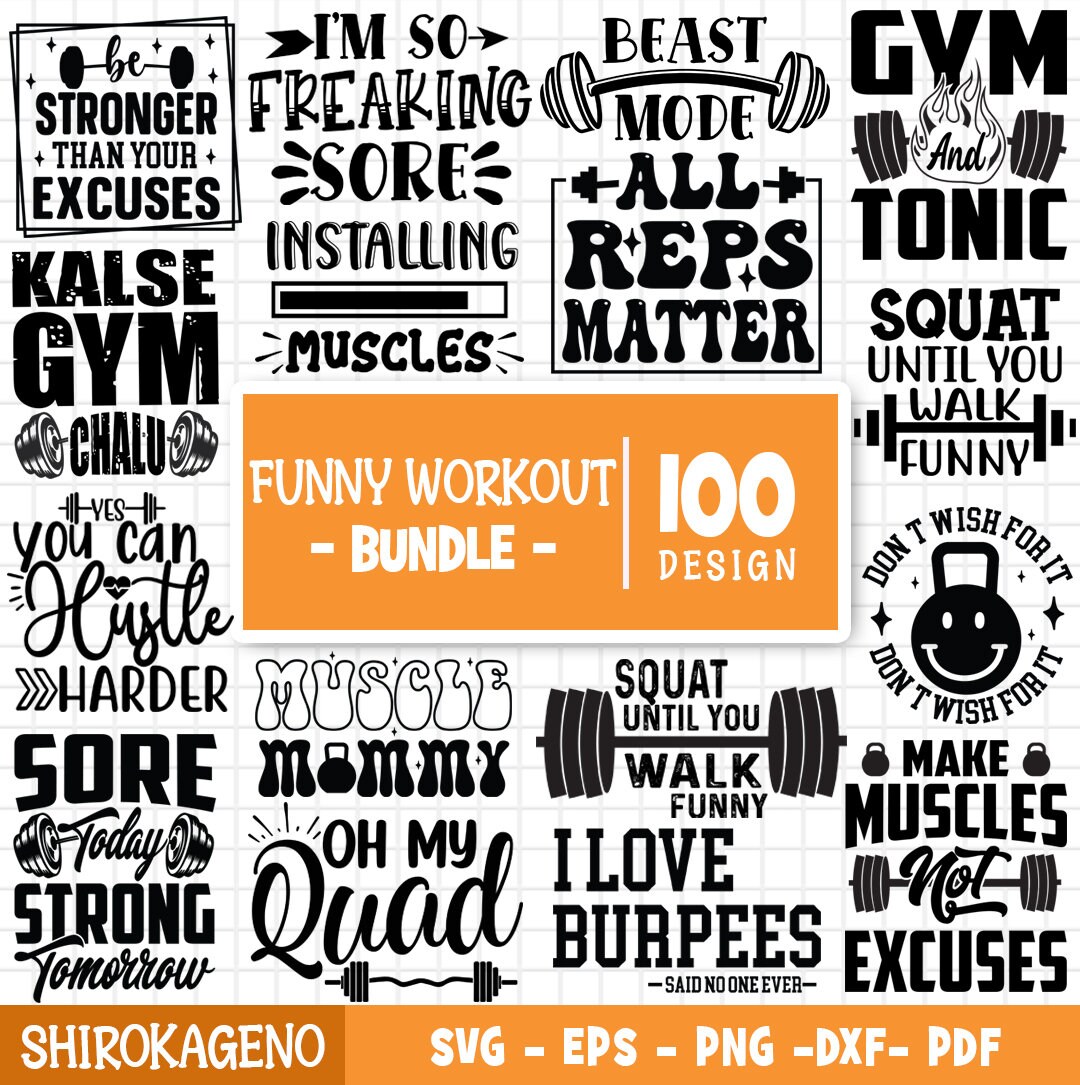 Funny Workout Motivation SVG Bundle, Workout Bundle SVG, Fitness SVG ...