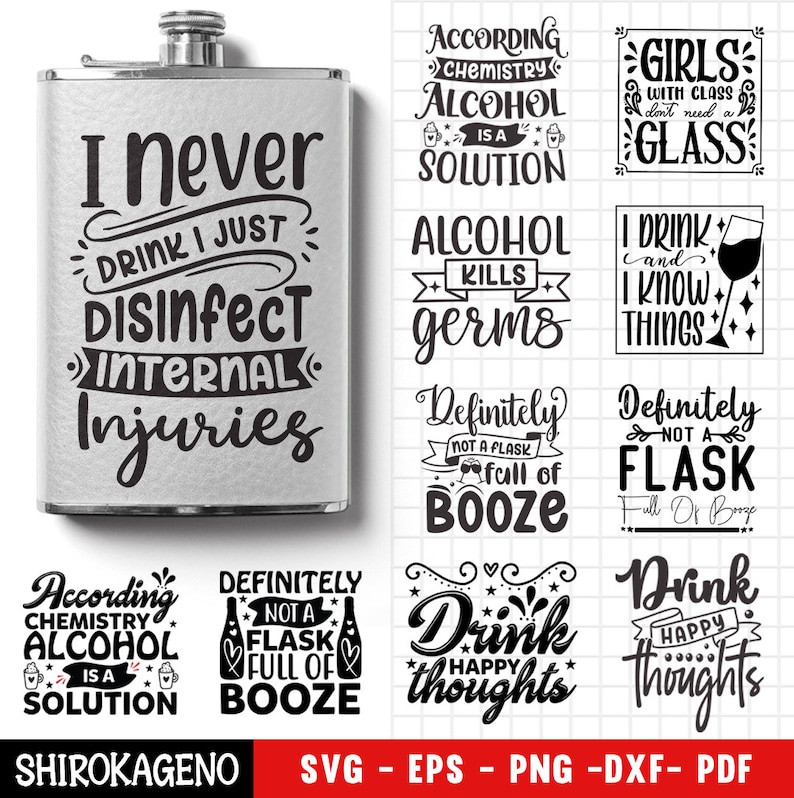 Flask Quotes Svg Bundle, Funny Drinking Quotes Svg, Alcohol Sayings ...