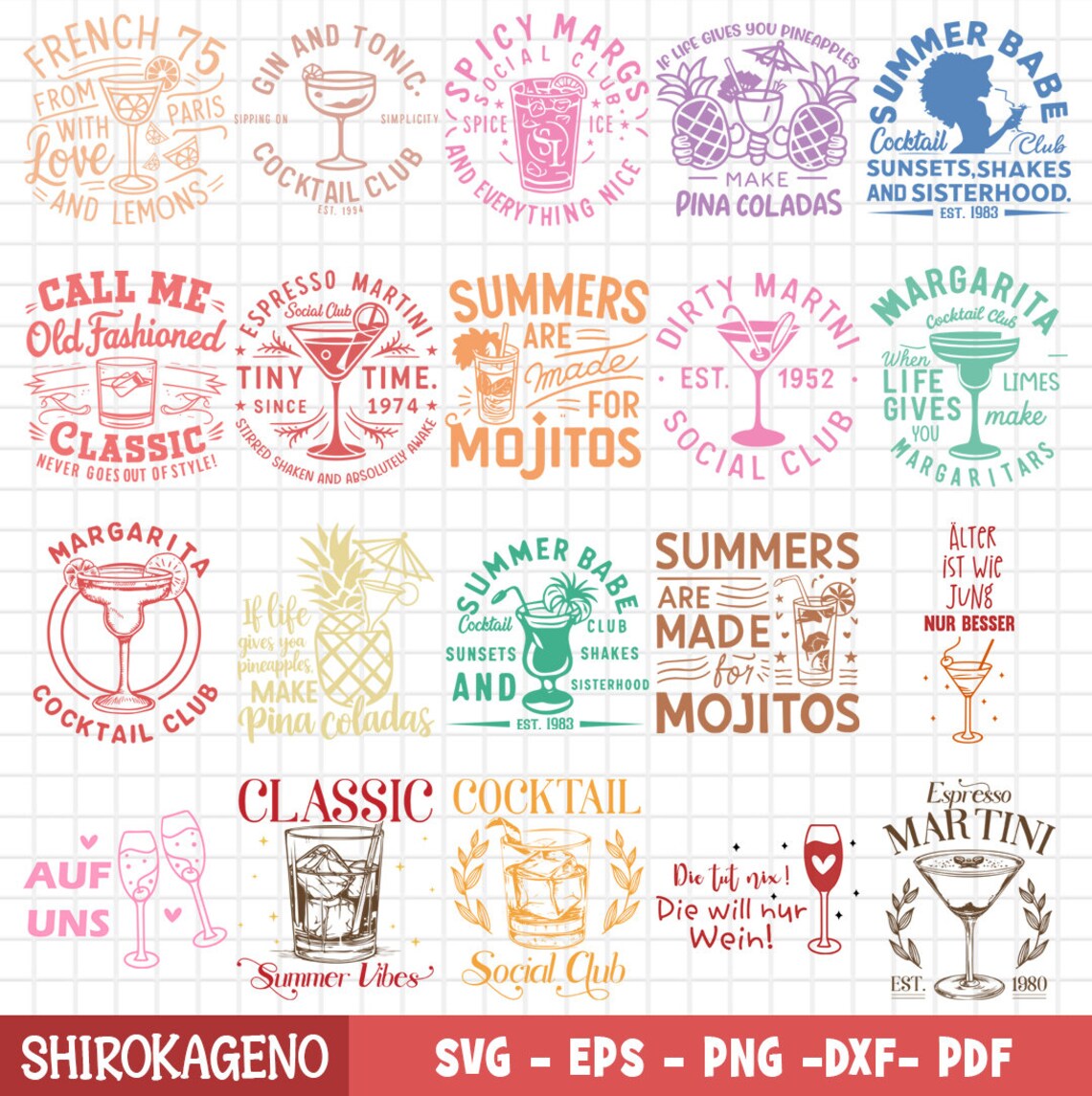 Vintage Summer Cocktail SVG Bundle, Cocktail Party Svg, Summer Svg ...