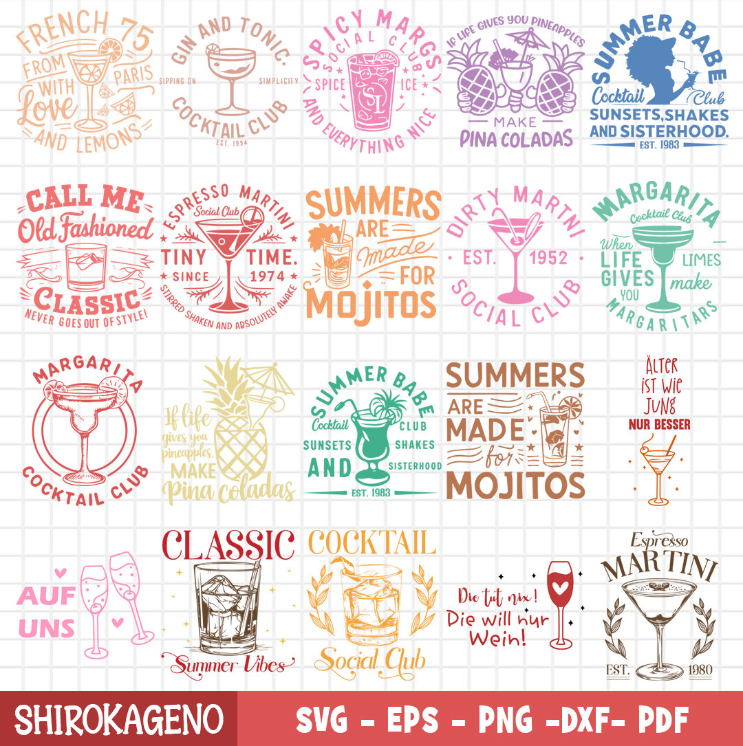 Vintage Summer Cocktail SVG Bundle, Cocktail Party Svg, Summer Svg ...