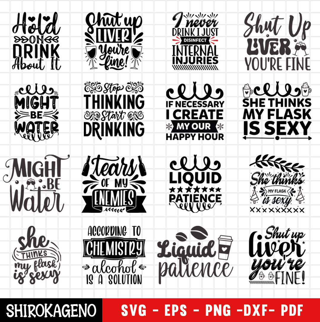 Flask Quotes Svg Bundle, Funny Drinking Quotes Svg, Alcohol Sayings ...