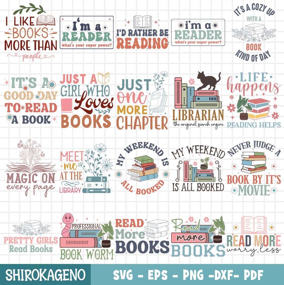 Retro Book Lovers Svg Bundle, Reading Book Svg, Book Quotes Svg, Book ...