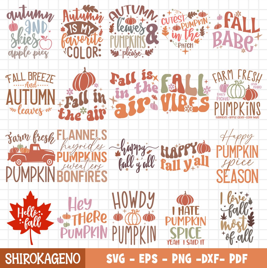 Fall Autumn Svg Bundle, Pumpkin Svg, Fall Svg, Autumn Svg, Thanksgiving ...