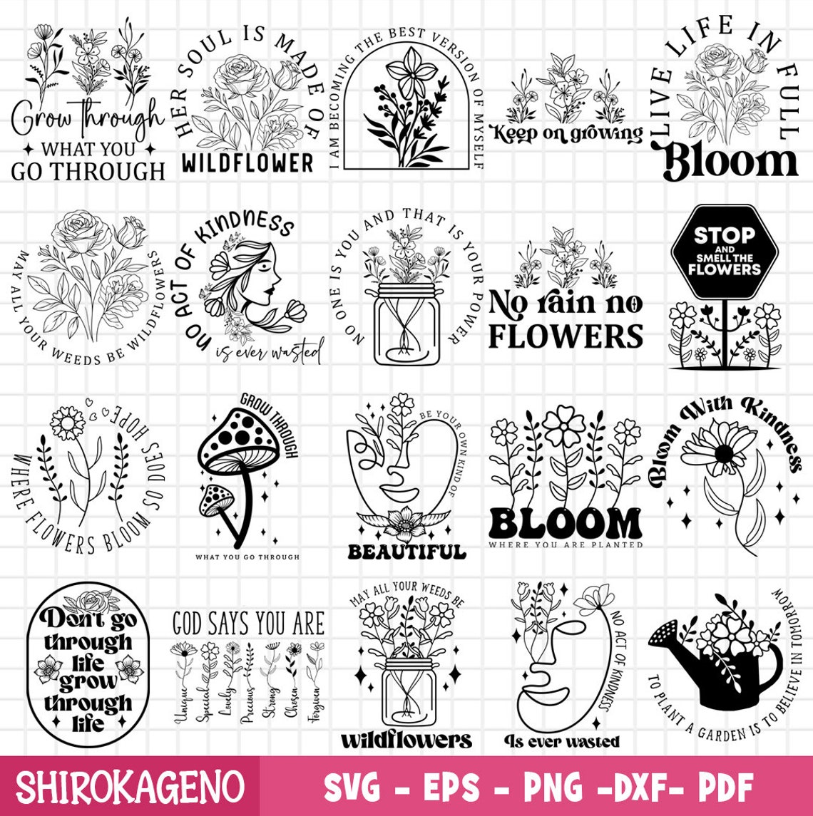 Flower Quotes Svg Bundle, Wildflower Svg, Floral Svg, Stay Wild Svg ...