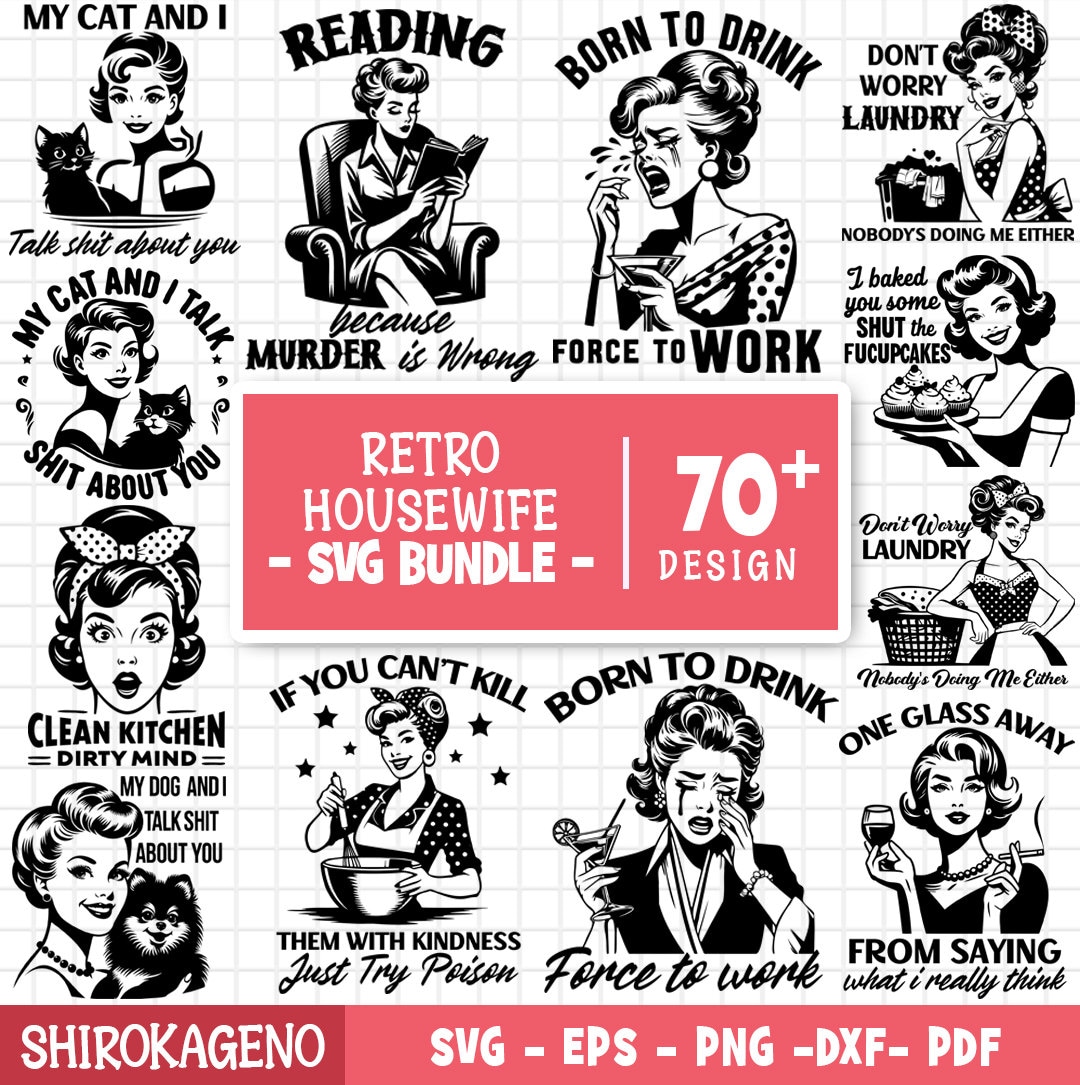 Retro Housewife Svg Bundle, Retro Women Svg, Vintage Housewife Svg ...