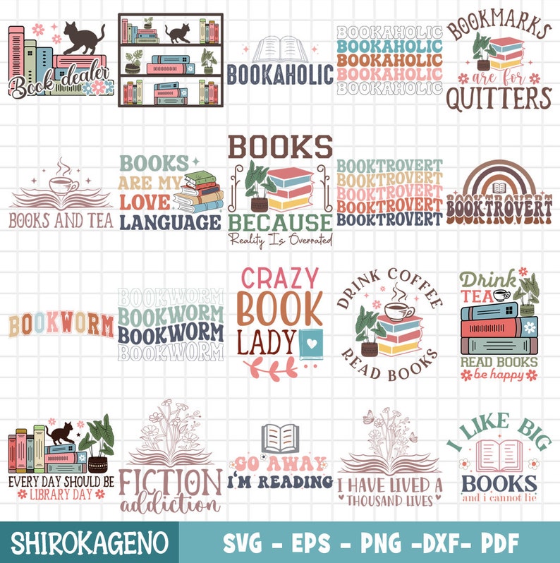 Retro Book Lovers Svg Bundle, Reading Book Svg, Book Quotes Svg, Book ...