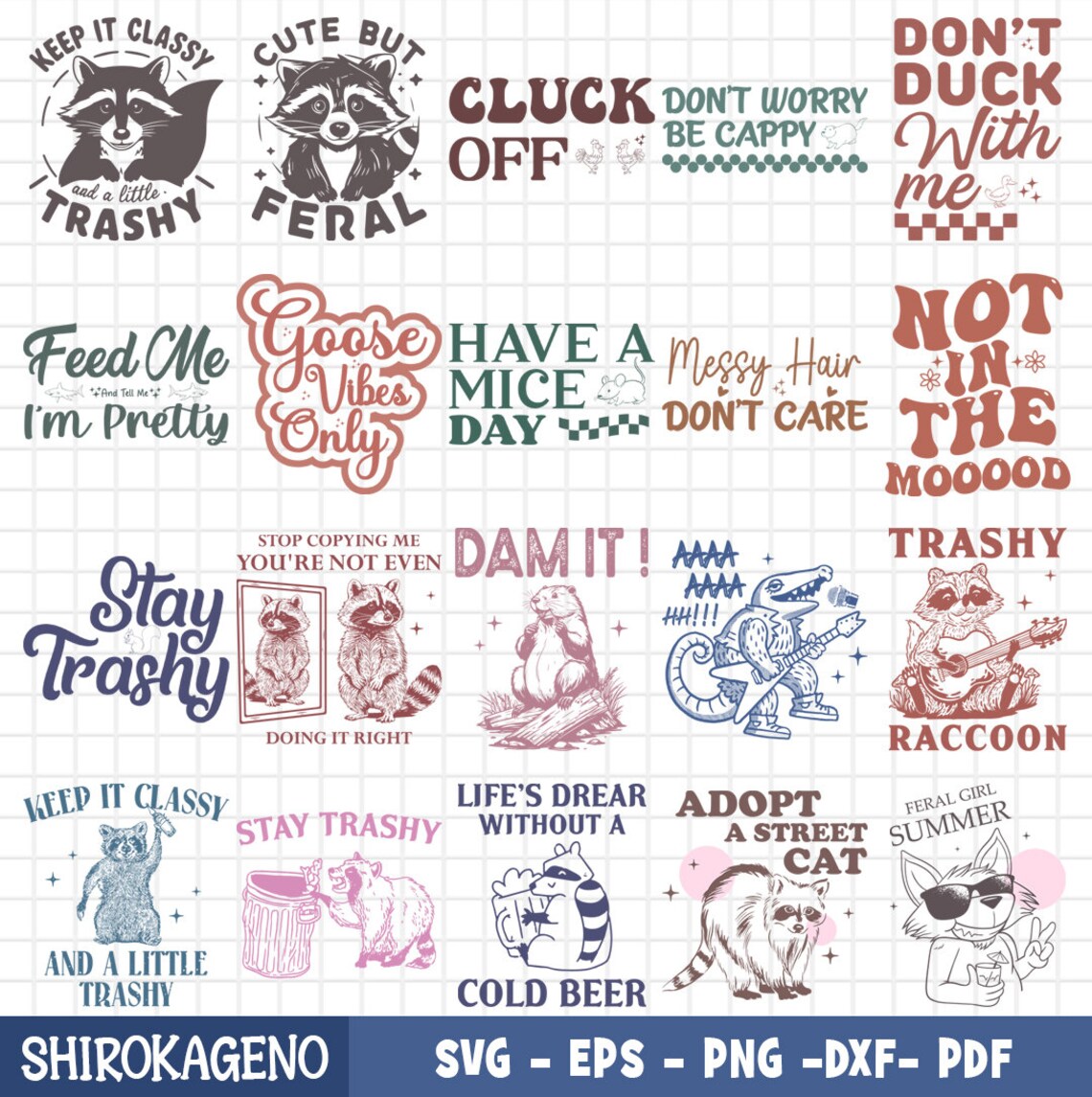 Retro Funny Sarcastic Animal Svg Bundle, Funny Animal Quotes Svg ...