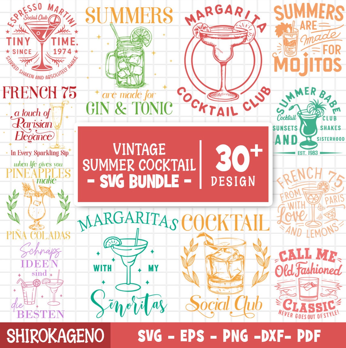 Vintage Summer Cocktail SVG Bundle, Cocktail Party Svg, Summer Svg ...