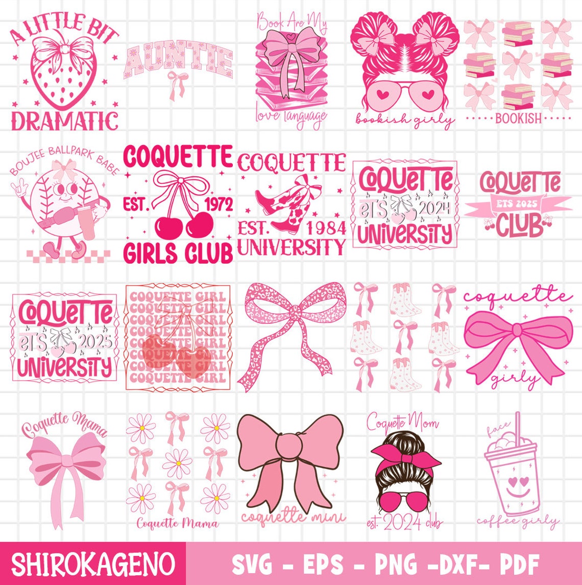 Vintage Coquette Svg Bundle, Coquette Era Svg, Pink Bow Svg, Cherry Svg ...
