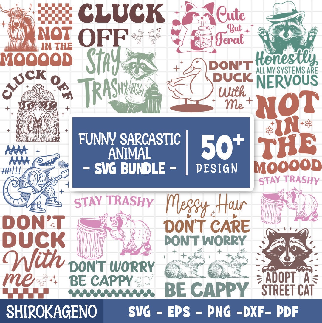 Retro Funny Sarcastic Animal Svg Bundle, Funny Animal Quotes Svg ...