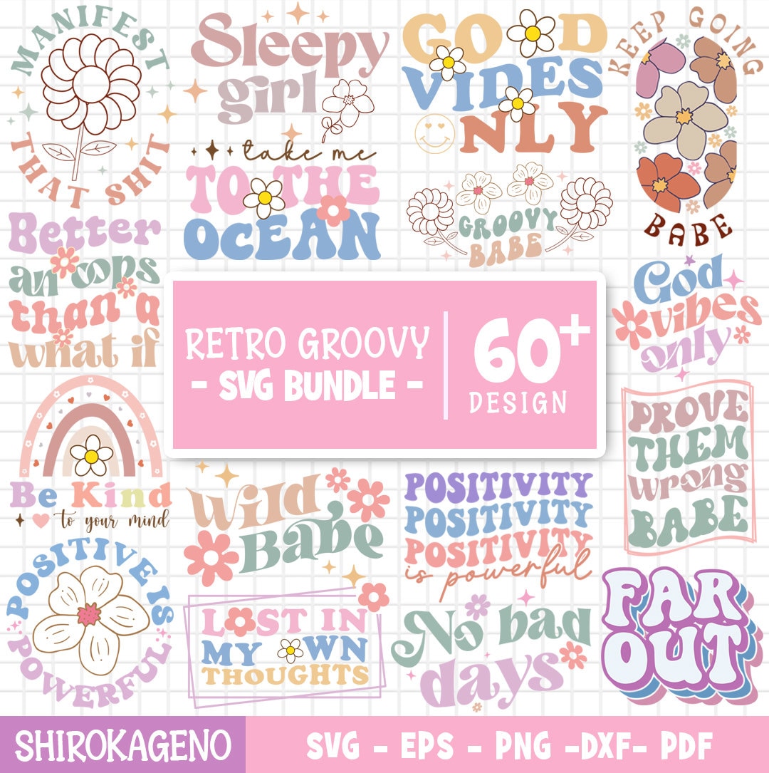 Retro Groovy Svg Bundle, Retro Svg , Aesthetic Svg, Inspirational Svg ...