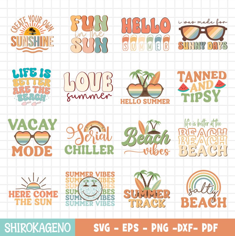 Retro Summer Svg Bundle, Summer Svg, Beach Svg, Summertime Svg, Funny ...