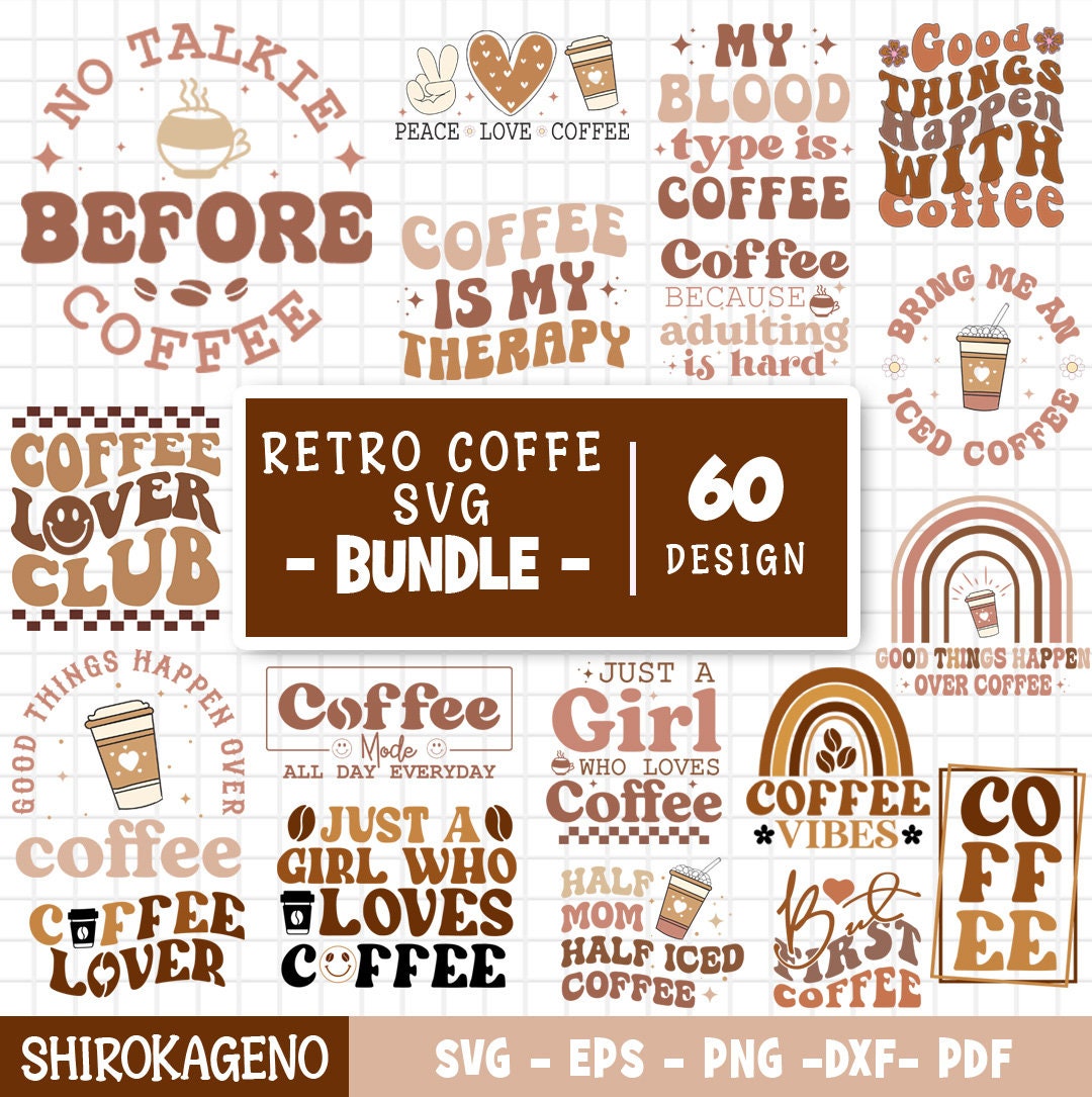Retro Coffee Svg Bundle, Iced Coffee Mug Svg, Wavy Coffee Svg ...