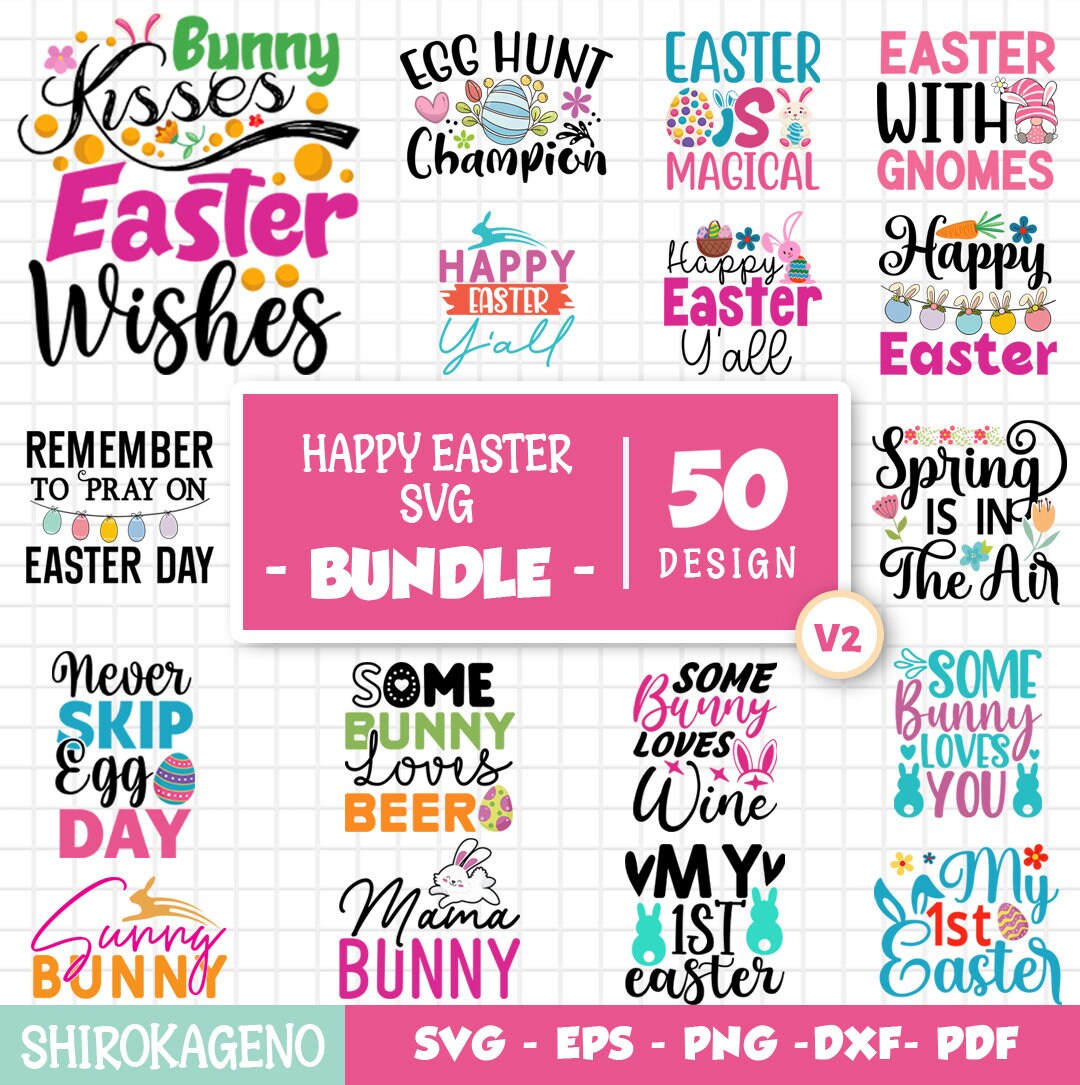 Happy Easter Svg Bundle, Easter Svg, Easter Quotes Svg, Retro Spring ...
