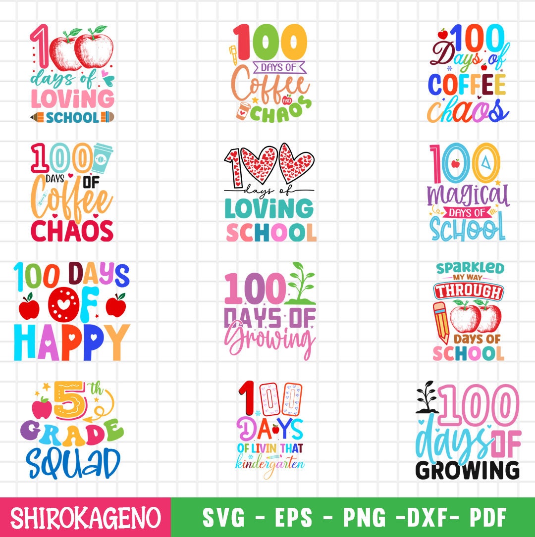100 Days of School Svg Bundle, 100 Days Brighter, 100 Days of School ...