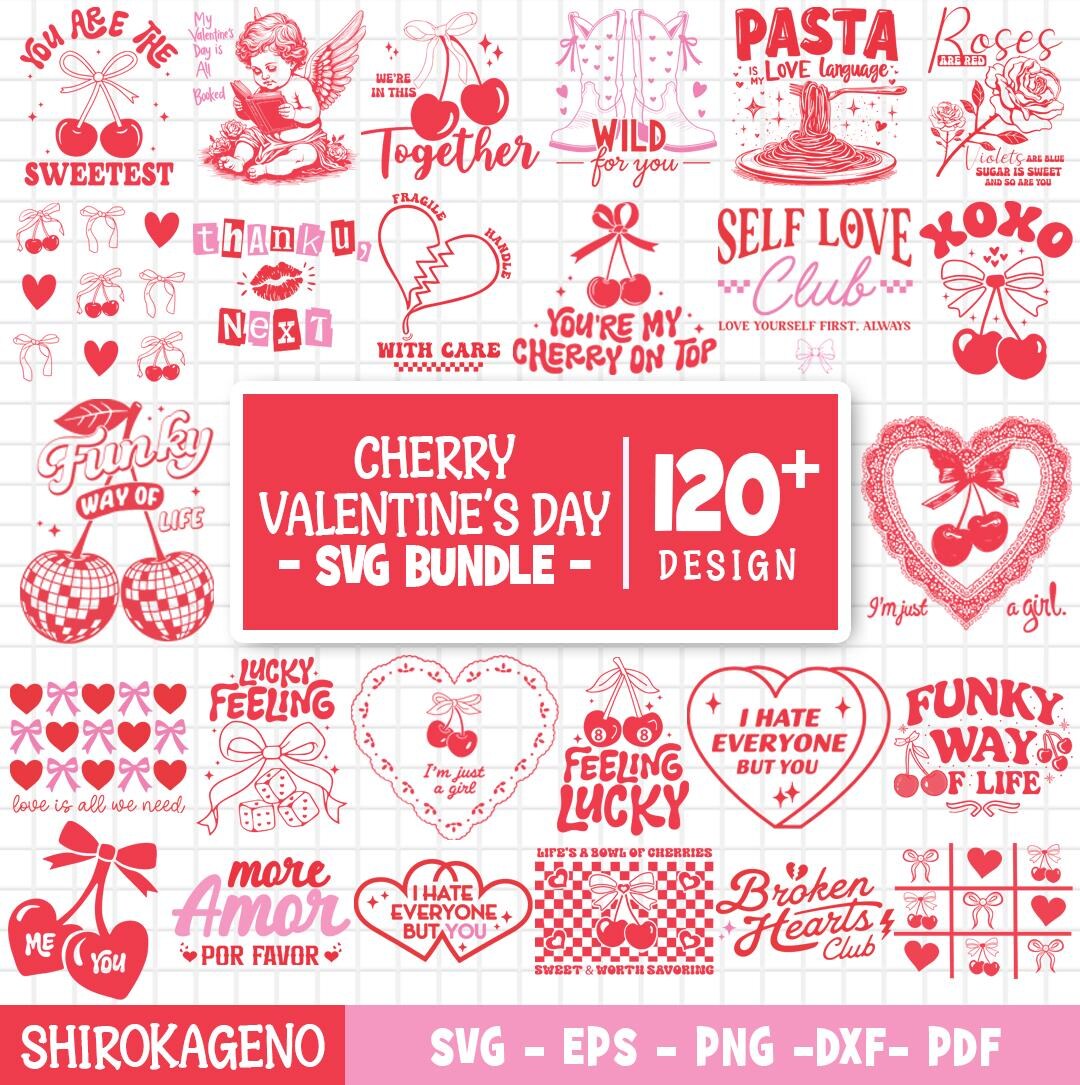 Cherry Valentines Day Svg Bundle, Love You Cherry Much Svg, Valentine ...