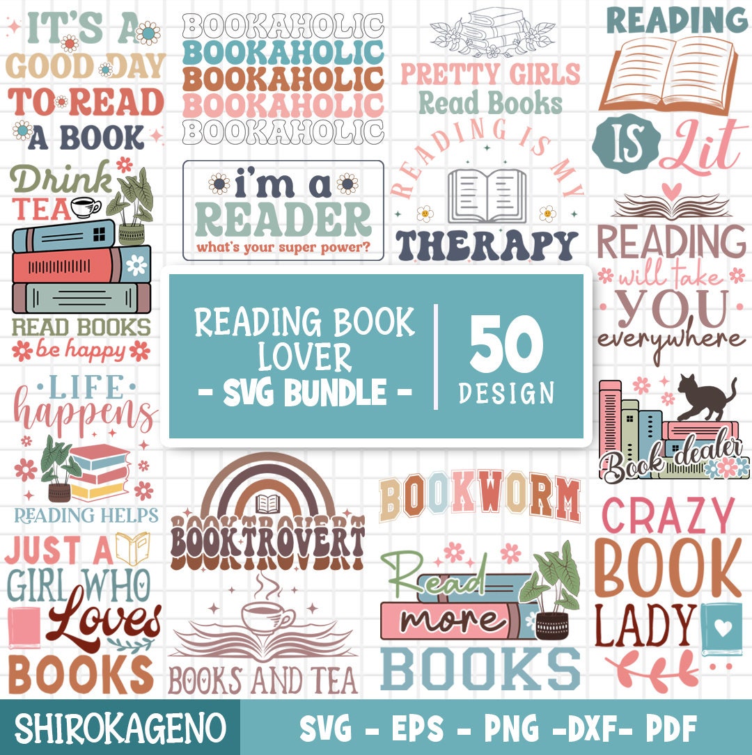Retro Book Lovers Svg Bundle, Reading Book Svg, Book Quotes Svg, Book ...