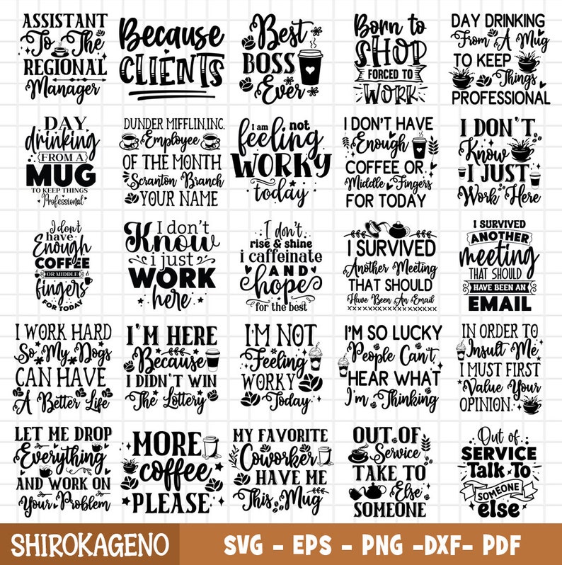 Funny Office Coffee Mug Svg Bundle, Coffee Mug Svg, Coffee Cup Svg ...