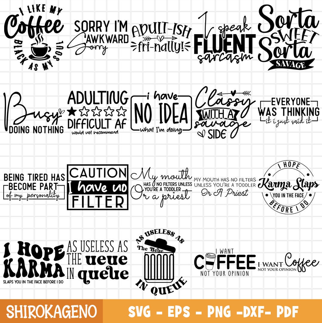 Funny Quotes Bundle Svg, Funny Svg, Motivational Svg, Inspirational ...