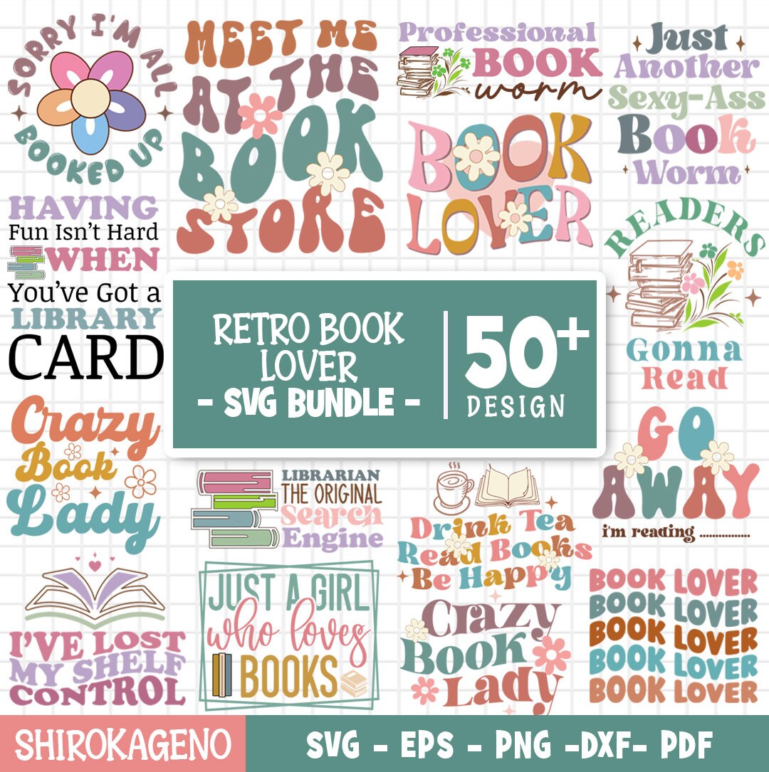 Retro Book Lovers Svg Bundle, Reading Book Svg, Book Quotes Svg, Book ...