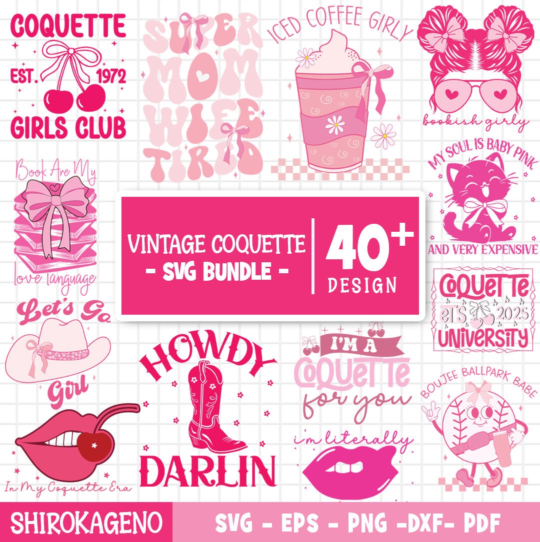Vintage Coquette Svg Bundle, Coquette Era Svg, Pink Bow Svg, Cherry Svg ...
