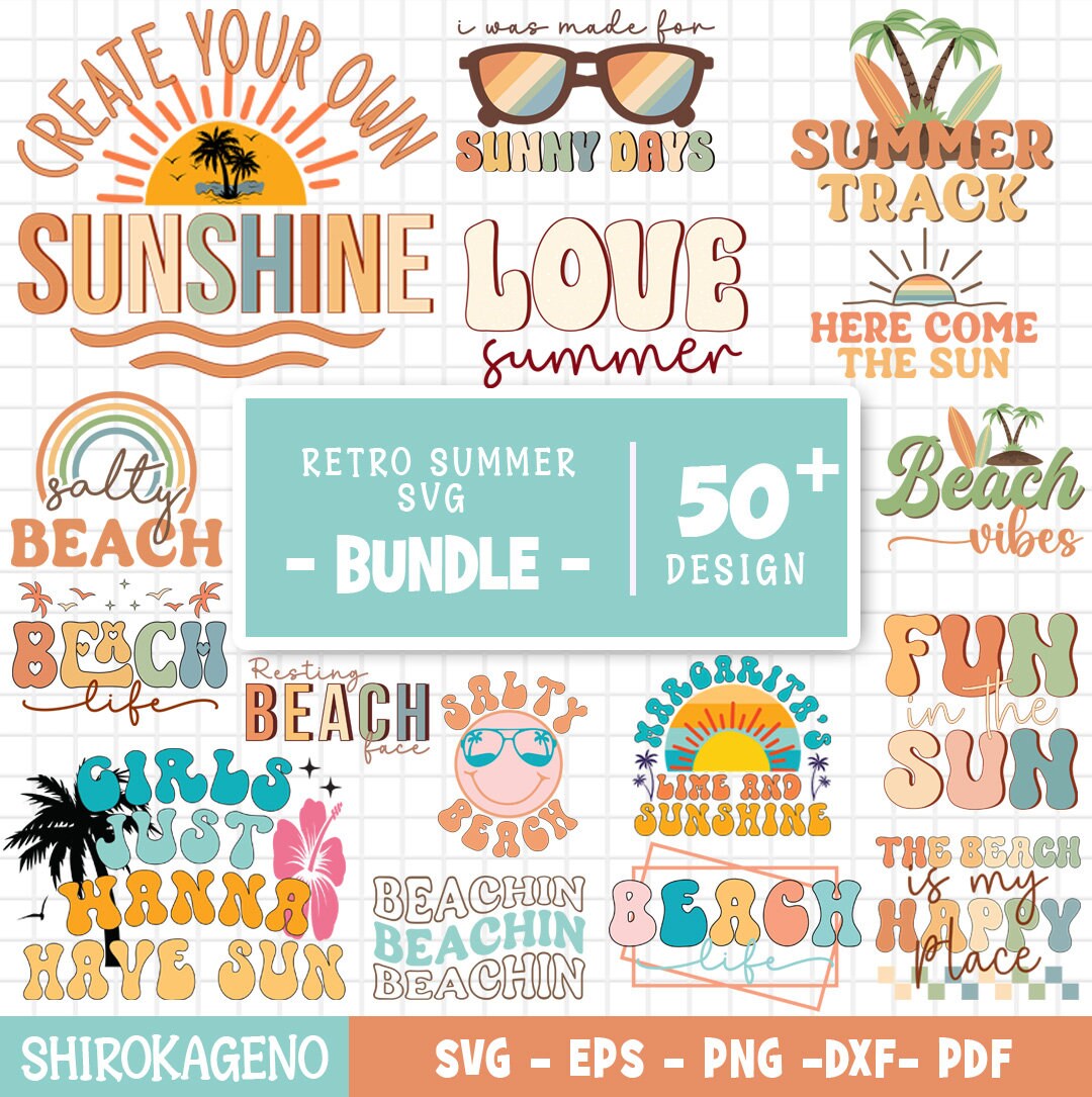 Retro Summer Svg Bundle, Summer Svg, Beach Svg, Summertime Svg, Funny ...
