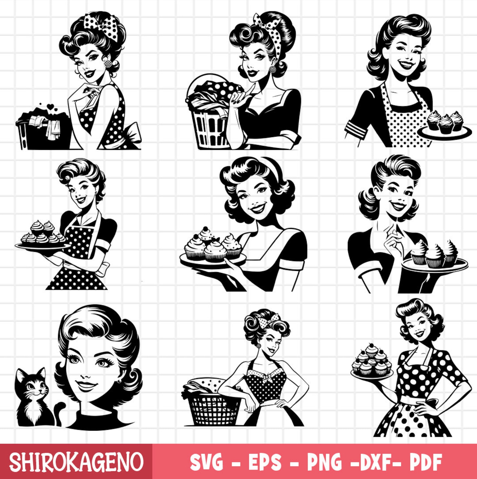 Retro Housewife Svg Bundle, Retro Women Svg, Vintage Housewife Svg ...