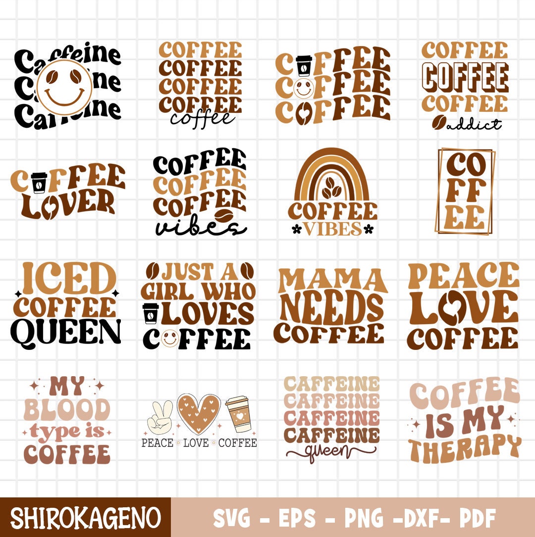 Retro Coffee Svg Bundle, Iced Coffee Mug Svg, Wavy Coffee Svg ...