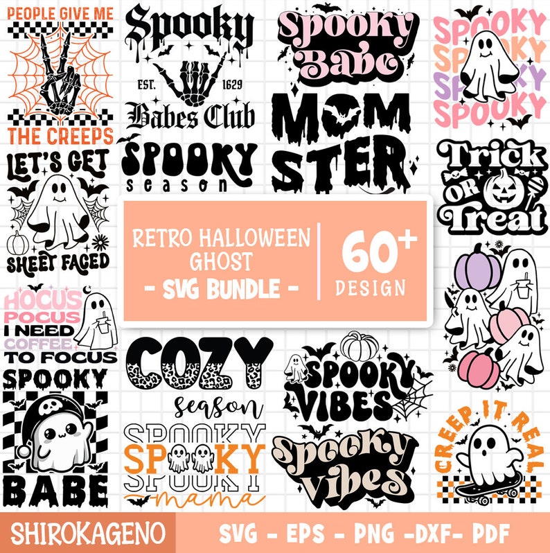 Retro Halloween Ghost Svg Bundle, Fall Halloween Clipart, Witch Ghost ...