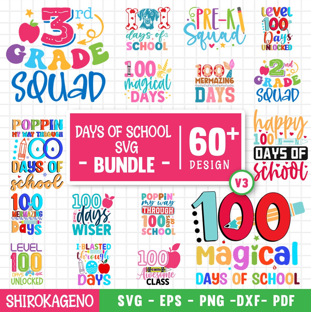 100 Days of School Svg Bundle, 100 Days Brighter, 100 Days of School ...