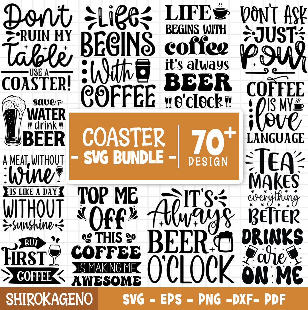 Coaster Svg Bundle, Wine Saying Svg, Coffee Coaster Svg, Drink Coaster ...