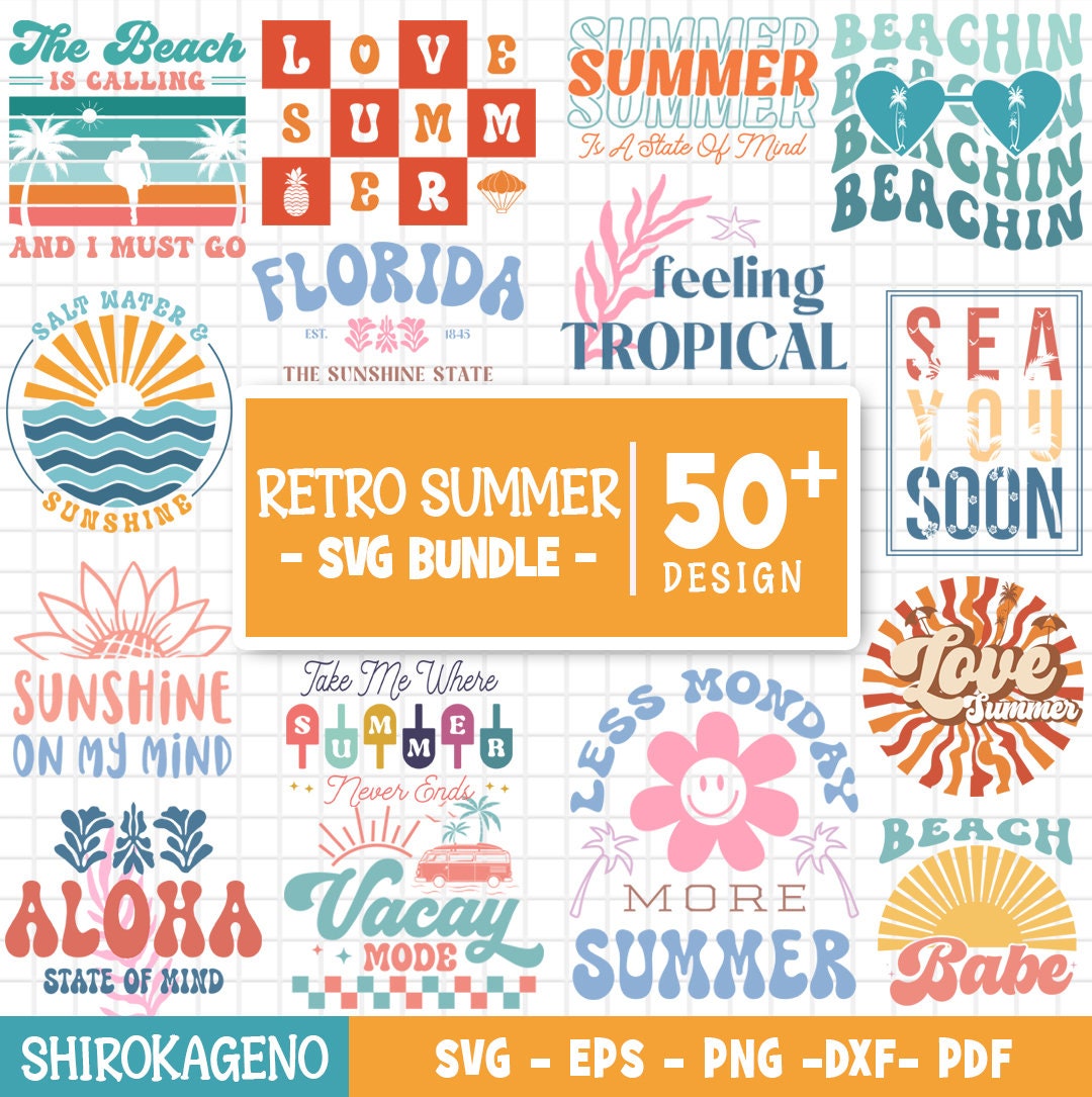 Retro Summer Svg Bundle, Summer Svg, Beach Svg, Summertime Svg, Funny ...